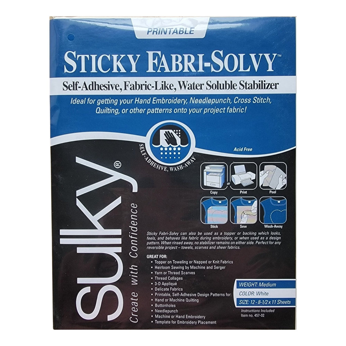 Sulky Print and Stitch - Sulky Sticky Fabri-Solvy Stabilizer 12/Pack ...